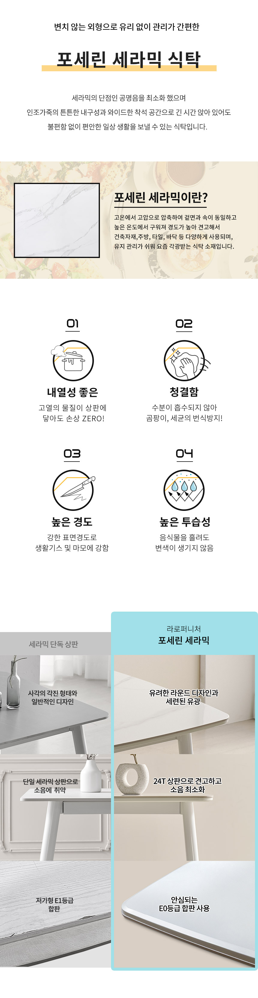 라로퍼니처 아이멜 24T 유광 1400 저소음 포세린 세라믹 4인 식...